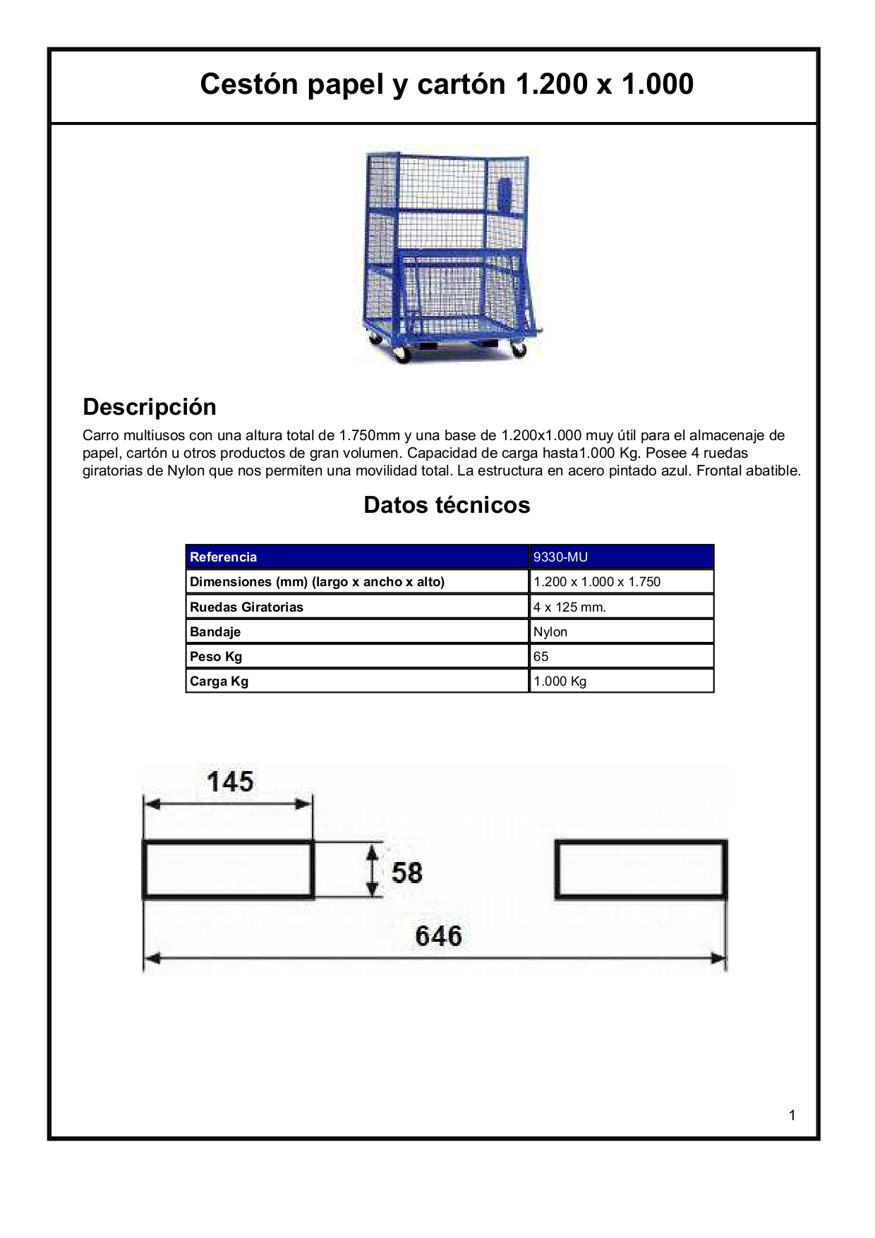 Cestón papel y cartón 1.200 x 1.000