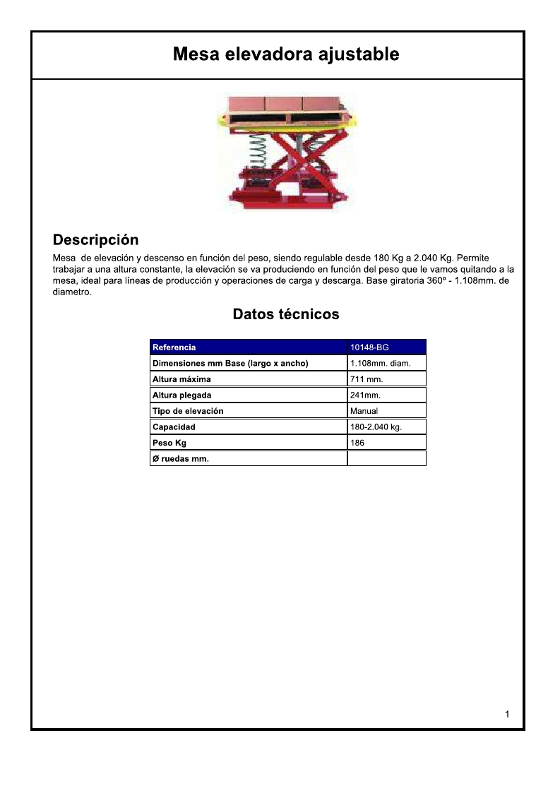 Mesa Elevadora Ajustable con Base Giratoria